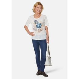 Print-Shirt GOLDNER "Edles Druckshirt mit gl&auml;nzenden Pailetten", Damen, Gr. 44, blau (blau, milchkaffee, gemustert), Obermaterial: 65% Polyester PES. 35% Viskose CV., normal, Gerade, Shirts, Pailetten