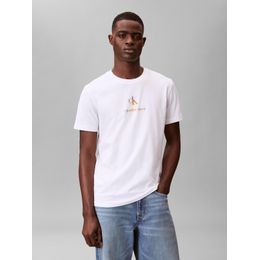 T-Shirt Calvin Klein Jeans, Jungen, Gr. XXL, hellwei&szlig;, Jersey, Obermaterial: 100% Baumwolle, unifarben, klassisch normal, Rundhals, abgesteppte Kante, Shirts T-Shirt, Rundhalsausschnitt, Regular Fit, 2-farbiger Logoschriftzug