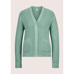 Madeleine Mode Strickjacke MADELEINE "Strickjacke Strickjacke mit Taschen", Damen, Gr. 44/46, gr&uuml;n (hellsalbeigr&uuml;n), Obermaterial: 100% Baumwolle CO., Modern, normal, V-Ausschnitt, Strickjacken Strickjacke