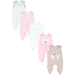 Strampler TUPTAM "Strampler Baby Strampler mit Aufdruck Spruch 5er Pack", M&auml;dchen, Gr. 50, N-Gr, braun (b&auml;rchen rosa wei&szlig; sterne grau nice teddy beige), Obermaterial: 100% Baumwolle CO., Overalls