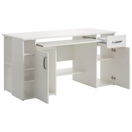 Schreibtisch VOGL M&Ouml;BELFABRIK "Tim mit seitlich offenen F&auml;chern & Tastaturauszug", wei&szlig; (wei&szlig;farben), B:138cm H:74cm T:60cm, Tische, Schreibtisch, Druckerablage, 1 Schublade, Breite 138 cm, Made in Germany