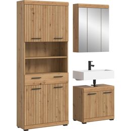 Badm&ouml;bel-Set Welltime "SIENA, TOPSELLER, Breite 149cm, 3-teiliges Set", artisan eiche nachbildung, B:149cm H:191cm T:34cm, Holzwerkstoff, Kastenm&ouml;bel-Sets, Badm&ouml;bel-Set, Kombination, Badkombination, Bad-Set, Badezimmerschrank, Bad, Schrank