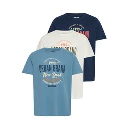Rundhalsshirt Blend "Rundhalsshirt BHJarbin 3 Pack", Herren, Gr. L, blau (marineblaus, snow wei&szlig;, copen), Obermaterial: 100% Baumwolle CO., Shirts Rundhalsshirt