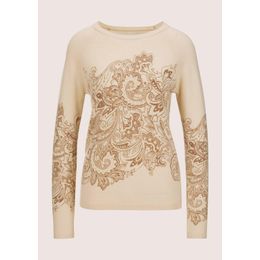 Madeleine Mode Longpullover MADELEINE "Kaschmirpullover Kaschmirpullover mit einzigartigem Print", Damen, Gr. 36/38, grau (kiesel, taupe), Obermaterial: 100% Kaschmir WS., Modern, normal, Pullover Longpullover, Wertvoller Druck auf Kaschmir