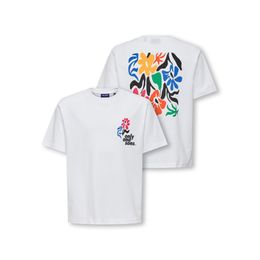 T-Shirt ONLY & SONS JUNIOR "OSJFRED LAURENT FLOW. RLX SS JRS NOOS", Jungen, Gr. 170/176, hellwei&szlig; print:flower, Single Jersey, Obermaterial: 100% Baumwolle, bedruckt, unifarben, relaxed fit normal, Rundhals, Shirts T-Shirt, Baumwolle, relaxed fit