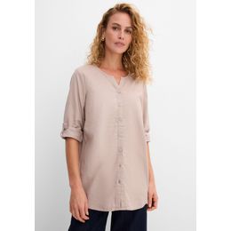 Langarmbluse bonprix "Bluse mit Leinen, 3/4 Arm", Damen, Gr. 40, grau (naturstein), Obermaterial: 55% Leinen, 45% Baumwolle, regular fit, Blusen, Regular Fit, f&uuml;r den Alltag, aus Leinen und Baumwolle