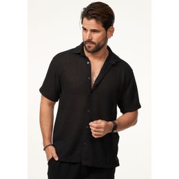 Kurzarmhemd Carisma "im Vintage Summer-Look als Strickhemd", Herren, Gr. S, US, schwarz, Obermaterial: 50% Baumwolle CO. 30% Polyacryl PAN. 20% Polyester PES., Hemden, Herren Kurzarm Strick Polo-Hemd T-Shirt im lockeren Retro-Stil