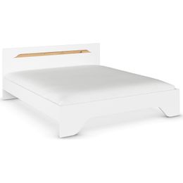 Bett OTTO HOME "Doppelbett Holzbett Futonbett AGORDO", alpinwei&szlig;, eiche artisan, B:185cm H:85cm L:206cm, Betten, Bett, mit stilvoller Kopfteil-Absetzung in Eiche Artisan MADE IN GERMANY