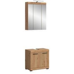 Badm&ouml;bel-Set Welltime "SIENA, 2 teilig, inklusive LED Beleuchtung, bestehend aus:", braun (artisan eiche nachbildung), B:60cm H:191cm T:34cm, Holzwerkstoff, Kastenm&ouml;bel-Sets, Badm&ouml;bel-Set, Waschbeckenunterschrank, Spiegelschrank, LED Badaufsatzleuchte