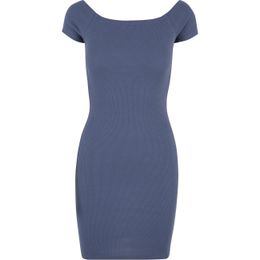 Shirtkleid Urban Classics "Urban Classics Damen Ladies Off Shoulder Rib Dress", Damen, Gr. L, US-Gr&ouml;&szlig;en, vintageblau, 97% Baumwolle, 3% Elasthan, unifarben, slim fit, U-Boot-Ausschnitt, Kleider Shirtkleid