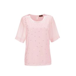 Kurzarmbluse GOLDNER "Bluse mit schimmernden Pailletten", Damen, Gr. 42, orange (hellmelba), Obermaterial: 100% Polyester PES., Gerade, Blusen, Pailletten