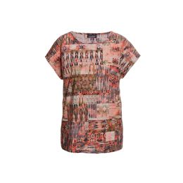 Druckbluse GOLDNER "Kurzgr&ouml;&szlig;e Ultraleichte Druckbluse aus reiner Baumwolle", Damen, Gr. 22, orange (papaya, gemustert), Obermaterial: 100% Baumwolle CO., normal, Rundhals, Sonstiges, Blusen Druckbluse, Ohne
