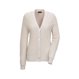 Strickjacke GOLDNER "Kurzgr&ouml;&szlig;e Elegante Strickjacke mit V-Ausschnitt", Damen, Gr. 24, beige (stein), Obermaterial: 70% Polyacryl PAN. 30% Schurwolle WV., V-Ausschnitt, Rippe, Strickjacken Strickjacke, Hochwertige Strickminderungen