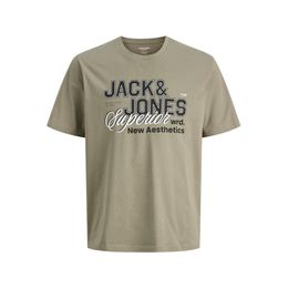 Jack & Jones PlusSize Rundhalsshirt "JJELOGO TEE SS O-NECK 2 COL SS26 SN PLS", Jungen, Gr. 3XL, vetiver, Jersey, Obermaterial: 100% Baumwolle, JACK & JONES PLUSSIZE, Rundhals, Shirts Rundhalsshirt, mit auff&auml;lligem Print