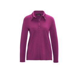 Poloshirt GOLDNER "Langarm Poloshirt mit Schmuckband an Knopfleiste", Damen, Gr. 50, lila (cyclam), Obermaterial: 95% Modal CMD. 5% Elasthan EL., Sonstiges, Shirts, Ohne