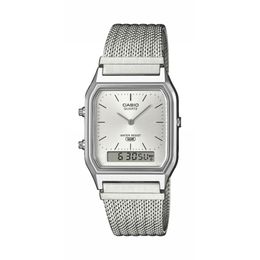 Chronograph CASIO VINTAGE, edelstahlfarben, grau, Armbanduhren, Damen, Chronograph, Quarzuhr, Armbanduhr, Damenuhr, Herrenuhr, Edelstahlarmband, analog