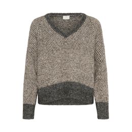 Strickpullover Kaffe "Strickpullover KAmelinda", Damen, Gr. XL, grau (dunkelgrau m., feather gray m.), Obermaterial: 47% Polyacryl PAN. 35% Polyester PES. 13% Polyamid PA. 5% Wolle mw., Pullover Strickpullover
