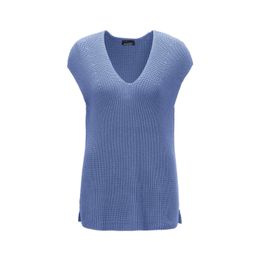 Pullunder GOLDNER "Kurzgr&ouml;&szlig;e Modischer Pullunder", Damen, Gr. 24, blau (schieferblau, melange), Obermaterial: 50% Baumwolle CO. 50% Polyacryl PAN., V-Ausschnitt, Sonstiges, Pullover Pullunder, hochwertige Strickminderungen