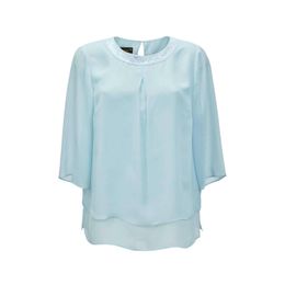 Kurzarmbluse GOLDNER "Luftige Chiffonbluse mit Pailletten", Damen, Gr. 44, blau (blaut&uuml;rkis), Obermaterial: 100% Polyester PES., festlich, figurumspielend, weit Sonstiges, Blusen, Mit Pailletten und Perlen am Ausschnitt