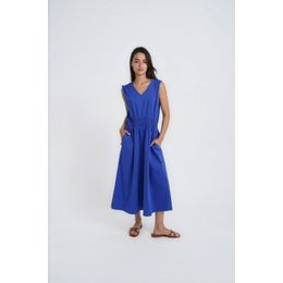 Smith & Soul Sommerkleid SMITH & SOUL, Damen, Gr. XL, US-Gr&ouml;&szlig;en, indigo, Web, Material: 70% Baumwolle, 27% Polyester, 3% Elasthan, unifarben, regular fit Midi, V-Ausschnitt, normaler Saum, Kleider Sommerkleid, mit Taschen