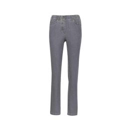 Regular-fit-Jeans GOLDNER "Kurzgr&ouml;&szlig;e Edel geschm&uuml;ckte Jeansschlupfhose MARTHA", Damen, Gr. 26, K-Gr, grau, Obermaterial: 75% Baumwolle CO. 23% Polyester PES. 2% Elasthan EL., normal, Jeans, Rei&szlig;verschlussoptik mit Knopf vorne