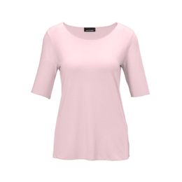 Langarm-Poloshirt GOLDNER "Kurzgr&ouml;&szlig;e Kombistarkes Halbarmshirt mit tonaler Zierkante", Damen, Gr. 24, rosa, Obermaterial: 90% Viskose CV. 10% Elasthan EL., Sonstiges, Shirts, Tonale Zierkante