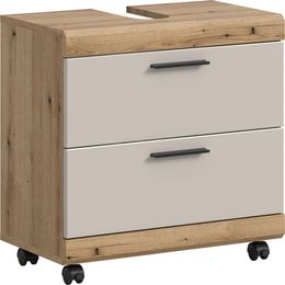 Waschbeckenunterschrank Welltime "SIENA, Breite 60cm, 2 T&uuml;ren oder 2 Schubk&auml;sten, auf Rollen, MDF-Front", beige (evoke oak nachbildung, kaschmir matt), B:60cm T:34cm, Holzwerkstoff, Schr&auml;nke, Waschbeckenunterschrank, in verschiedenen Farben erh&auml;ltlich, Badm&ouml;bel, Badschrank, Kommode, Bad