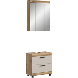 Badm&ouml;bel-Set Welltime "SIENA, 2 tlg., Waschbeckenunterschrank auf Rollen & Spiegelschrank", beige (evoak oak nb, kaschmir nb matt), B:60cm H:191cm T:34cm, Holzwerkstoff, Kastenm&ouml;bel-Sets, Badm&ouml;bel-Set, in verschiedenen Farben erh&auml;ltlich, Badm&ouml;bel, Kombination, Badezimmer