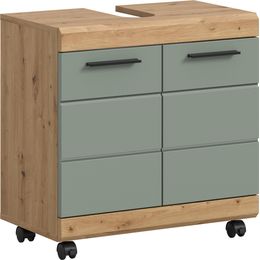 Waschbeckenunterschrank Welltime "SIENA, Breite 60cm, 2 T&uuml;ren oder 2 Schubk&auml;sten, auf Rollen, MDF-Front", gr&uuml;n (artisan eiche nachbildung, salbei), B:60cm T:34cm, Holzwerkstoff, Schr&auml;nke, Waschbeckenunterschrank, in verschiedenen Farben erh&auml;ltlich, Badm&ouml;bel, Badschrank, Kommode, Bad