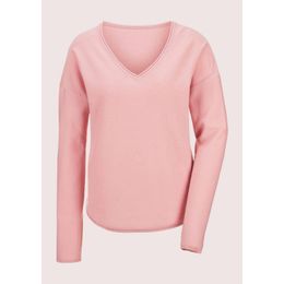 Madeleine Mode Longpullover MADELEINE "Pullover Oversize-Pullover mit Good Cashmere", Damen, Gr. 34, rosa (puderros&eacute;), Obermaterial: 90% Schurwolle WV. 10% Kaschmir WS., Modern, normal, V-Ausschnitt, Pullover Longpullover
