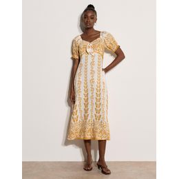 Midikleid Apricot "Midikleid", Damen, Gr. XS (34), N-Gr, gelb, gewebt, Obermaterial: 65% Viskose CV. 35% Nylon NY., Puff&auml;rmel, Kleider Midikleid, Schleife