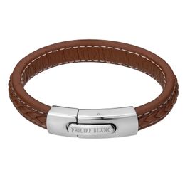 Armband PHILIPP BLANC "PBA39RS", braun, silber, Armb&auml;nder, Herren, 22cm, Edelstahl Leder, Edelstahl, Leder, Armband