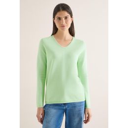 Strickpullover Cecil, Damen, Gr. L (42), juicy lime, Stoff, 72% Viskose, 28% Polyester, unifarben, normal normal, V-Ausschnitt, abgesteppt, Pullover Strickpullover, mit abgerundetem V-Ausschnitt