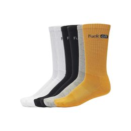 Str&uuml;mpfe MisterTee "MisterTee Unisex Fuck Off Socks 6-Pack", Herren, Gr. 43-46, bunt (schwarz, wei&szlig;, grau, neonorange), Baumwolle, Elasthan, Polyester, normal, Socken Str&uuml;mpfe