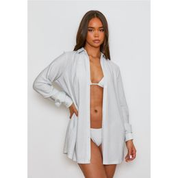 Langarmbluse MODA MINX "Lumiere", Damen, Gr. L, wei&szlig;, 85% Polyester, 8% Elasthan, 7% Metall, unifarben, lang, ohne Ausschnitt, Blusen, mit tollem Schimmer