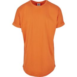 T-Shirt Urban Classics "Urban Classics Herren Long Shaped Turnup Tee", Jungen, Gr. M, mandarin, 100% Baumwolle, unifarben, loose fit, Rundhals, Shirts T-Shirt