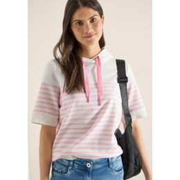 Sweatshirt Cecil, Damen, Gr. L (42), light blush rose, Web, 90% Baumwolle, 8% Polyester, 2% Elasthan, gestreift, comfort fit, ohne Ausschnitt, Rippb&uuml;ndchen, Sweatshirts Sweatshirt, mit Kapuze