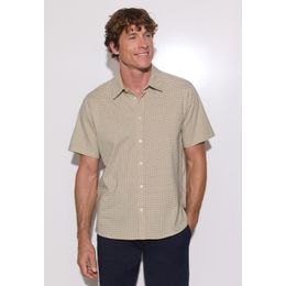 Kurzarmhemd Street One MEN, Herren, Gr. XL (44), US-Gr&ouml;&szlig;en, raw beige, Web, 100% Baumwolle, gemustert, normal normal, V-Ausschnitt, abgesteppt, Hemden, aus reiner Baumwolle