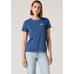 Levi's Rundhalsshirt LEVI'S "THE PERFECT TEE", Damen, Gr. L, blau (lse the perfect tee lse_bw mini flowers true navy), Jersey, Obermaterial: 100% Baumwolle, figurbetont h&uuml;ftlang, Rundhals, Shirts Rundhalsshirt, mit Logo im Metallic-Holo Print