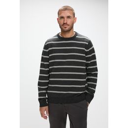 Rundhalspullover Street One MEN, Herren, Gr. L (42), anthra grau melange, Web, 100% Baumwolle, gestreift, normal normal, Rundhals, Rippb&uuml;ndchen, Pullover Rundhalspullover, Rundhalsausschnitt