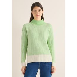 Strickpullover Cecil, Damen, Gr. L (42), bamboo gr&uuml;n, Web, 37% Baumwolle, 34% Polyacryl, 26% Polyester, 3% Elasthan, unifarben, normal normal, hoch geschlossener Ausschnitt, Rippb&uuml;ndchen, Pullover Strickpullover, Grobstrick