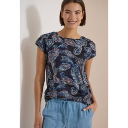 T-Shirt Cecil, Damen, Gr. L (42), bunt (universal blau), Web, 50% Baumwolle, 50% Modal, Paisley, normal normal, Rundhals, abgesteppt, Shirts T-Shirt, mit gerafften &Auml;rmeln