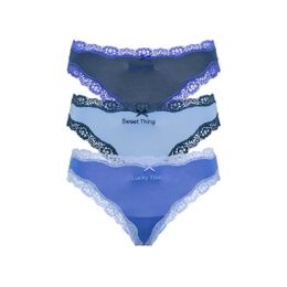 String LSCN BY LASCANA, Damen, Gr. 36/38, blau, Jersey, Obermaterial: 95% Modal, 5% Elasthan. Spitze: 90% Polyamid, 10% Elasthan, kontrastfarbene Details, Unterhosen String, mit hochwertiger Spitze abgesetzt