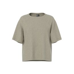 Kurzarmpullover Pieces "PCBREE SS O-NECK KNIT NOOS BC", Damen, Gr. L, crockery detail:melange, Strick, Obermaterial: 80% Polyester, 20% Nylon, meliert, regular fit normal, Rundhals, Pullover, Materialmix, regular fit