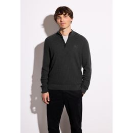 Strickpullover Street One MEN, Herren, Gr. L (42), anthra grau melange, Web, 100% Baumwolle, unifarben, normal normal, hoch geschlossener Ausschnitt, B&uuml;ndchen, Pullover Strickpullover, aus reiner Baumwolle