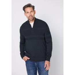 Streifenpullover Street One MEN, Herren, Gr. L (42), nocturnal blau, Web, 100% Baumwolle, gestreift, normal normal, hoch geschlossener Ausschnitt, Rippb&uuml;ndchen, Pullover Streifenpullover, aus reiner Baumwolle