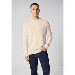 Rundhalspullover Street One MEN, Herren, Gr. L (42), tender beige melange, Web, 50% Baumwolle, 50% Polyacryl, gestreift, normal normal, Rundhals, Rippb&uuml;ndchen, Pullover Rundhalspullover, mit Streifen-Struktur