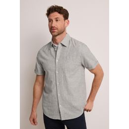 Kurzarmhemd Street One MEN, Herren, Gr. L (42), US-Gr&ouml;&szlig;en, oak braun, Stoff, 55% Leinen, 45% Baumwolle, unifarben, regular fit normal, V-Ausschnitt, B&uuml;ndchen, Hemden, mit Leinenanteil