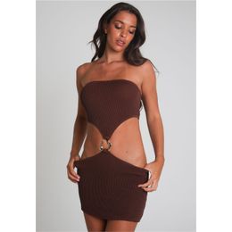 Jerseykleid MODA MINX "SCRUNCH Irregular Hoop", Damen, Gr. M, braun (dunkelbraun), 97% Polyamid, 3% Elasthan, unifarben, kurz, Rundhals, Kleider Jerseykleid, mit tollen Cut Outs
