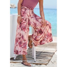 Hosenrock Lascana "mit extra weitem Bein", Damen, Gr. 38, blau (ros&eacute;, bordeaux bedruckt), Jersey, Obermaterial: 100% Viskose, bedruckt, figurumspielend 7/8-L&auml;nge, R&ouml;cke, mit Blumenprint, Culotte, 7/8-L&auml;nge, leichte Sommerhose